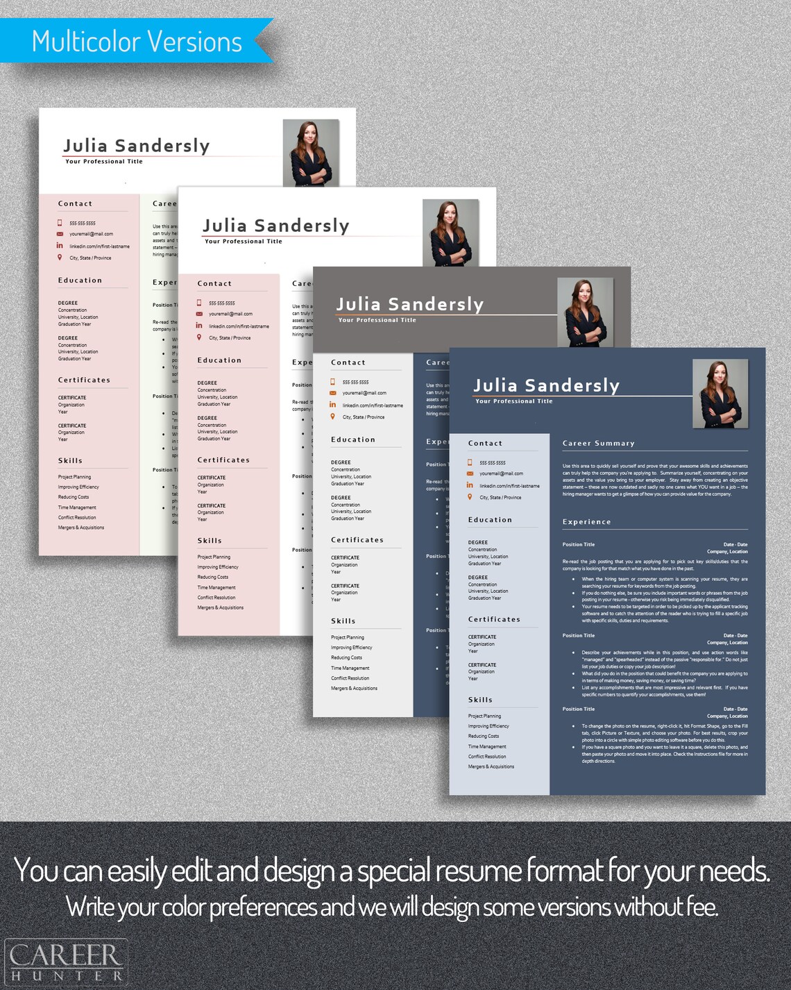 Resume Template With Photo CV Template With Photo Resume CV - Etsy