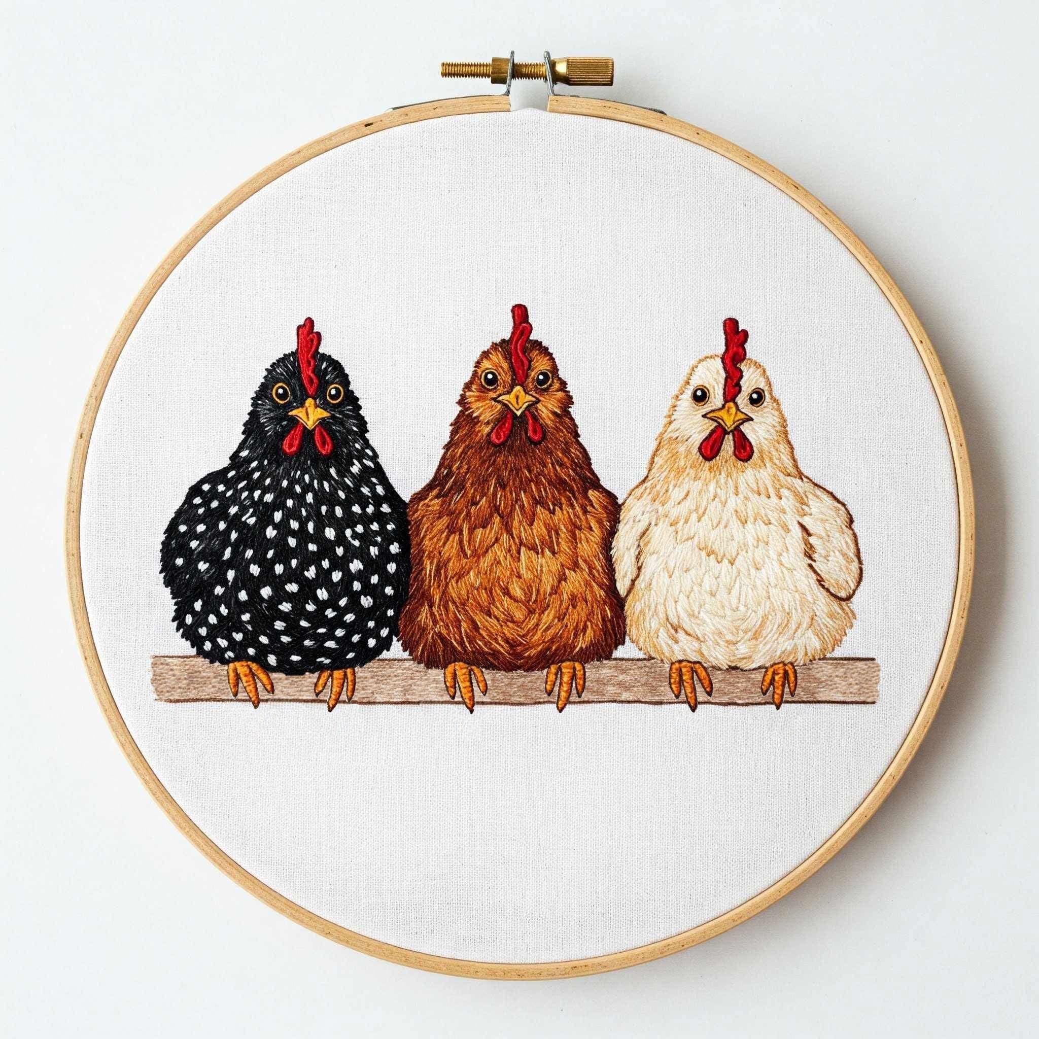 Three Wise Hens Hand Embroidery Pattern. Chickens Hoop Template ...