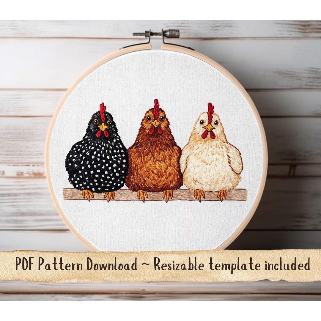 Three Wise Hens Hand Embroidery Pattern. Chickens Hoop Template ...