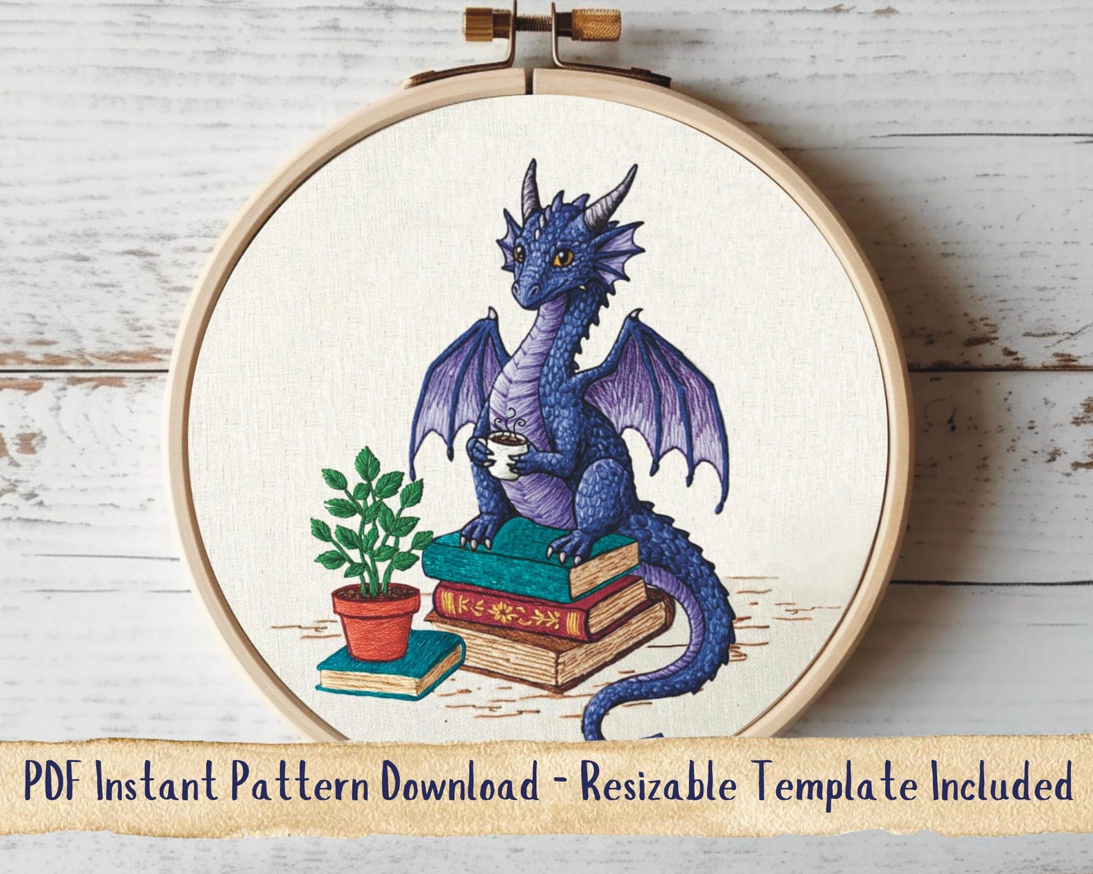 Dragon and Books Embroidery Pattern: Fantasy Hoop Art (digital Download ...