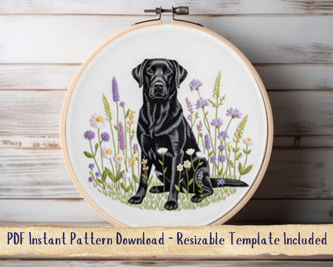 Black Labrador Hand Embroidery Pattern. Dog Embroidery Template ...