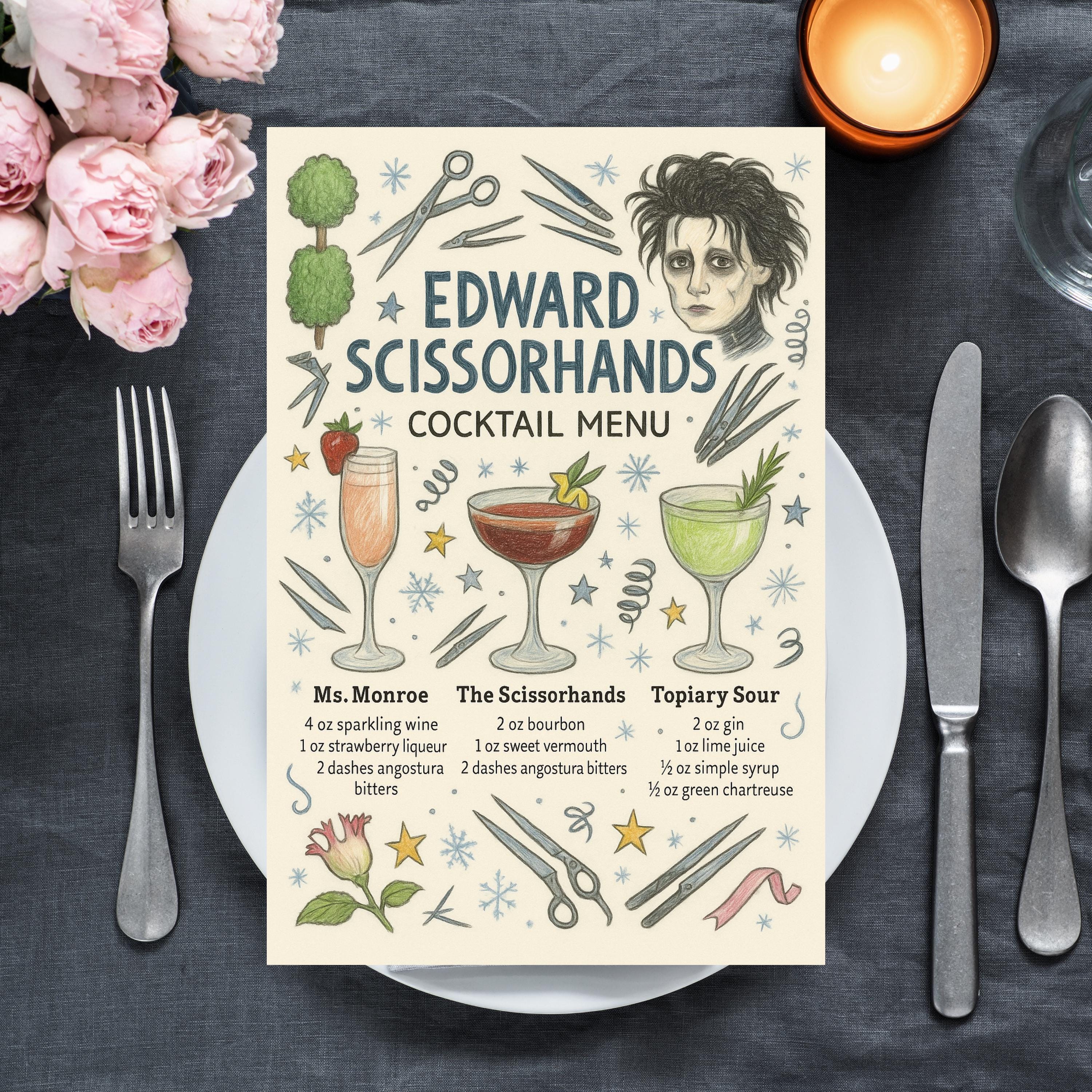 Edward Scissorhands Cocktail Sign: Gothic Hand-drawn Bar Menu (digital ...
