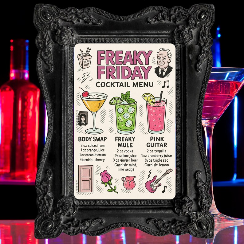 FREAKY FRIDAY Cocktail Bar Sign | Movie Themed Drink Menu | Printable ...