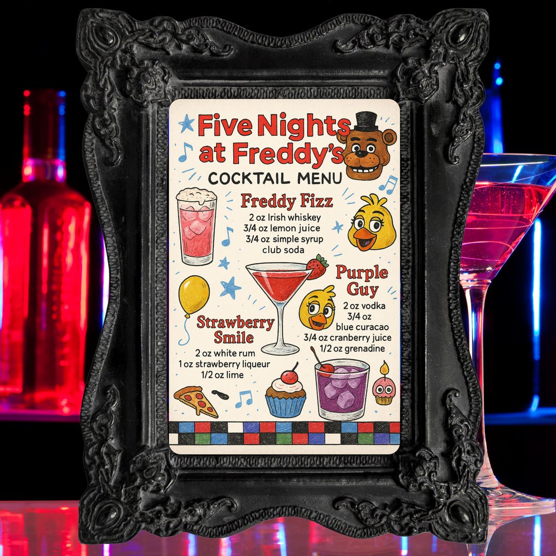 Five Nights at Freddy's Bar Sign: Horror Game Cocktail Menu (PDF ...