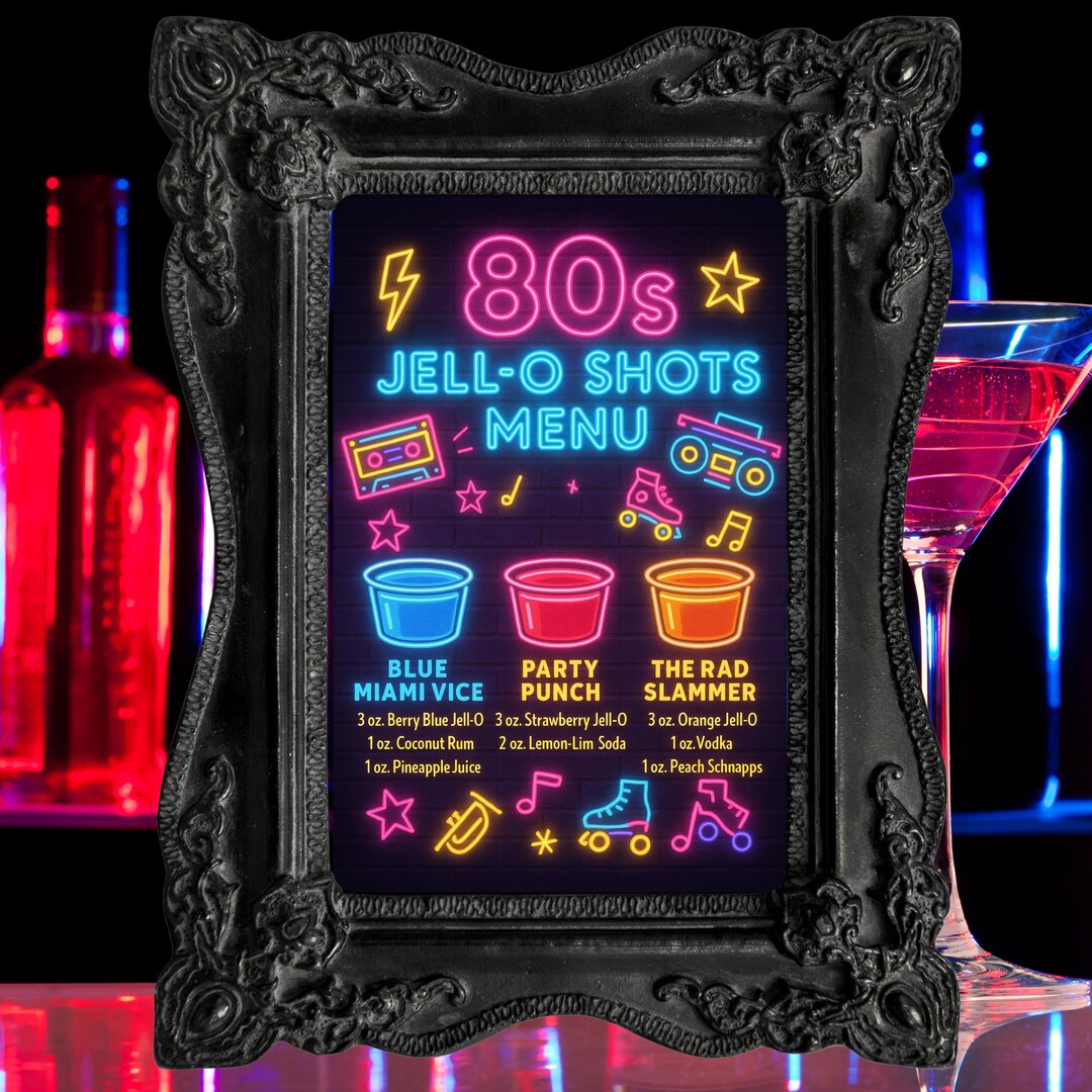 80s Jell-o Shots Sign | Neon Nightclub Party Bar Sign | Retro Synthwave ...
