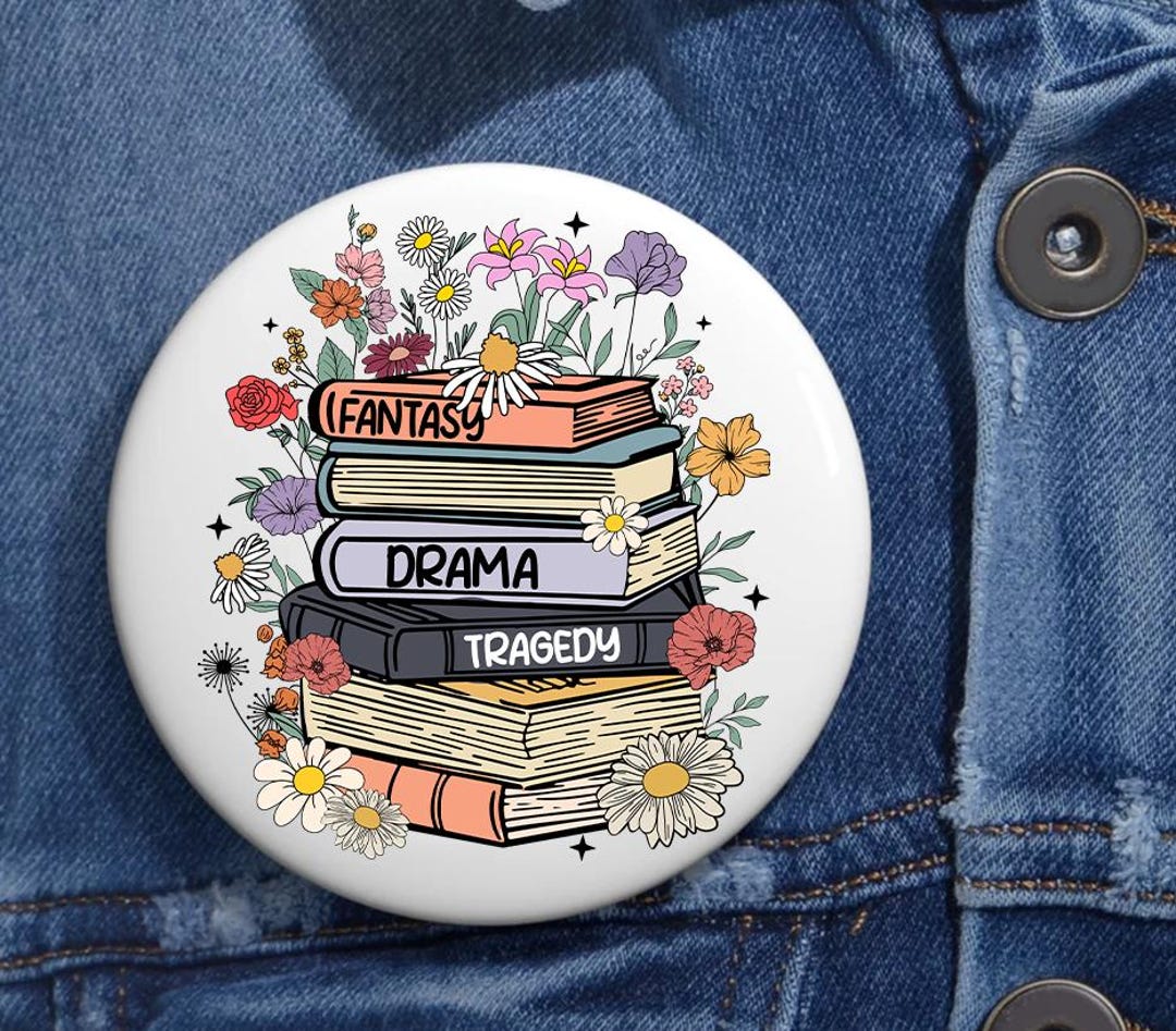 Floral Book Fantasy Drama Tragedy FDT Anti Trump Pin Buttons in 3 Sizes ...