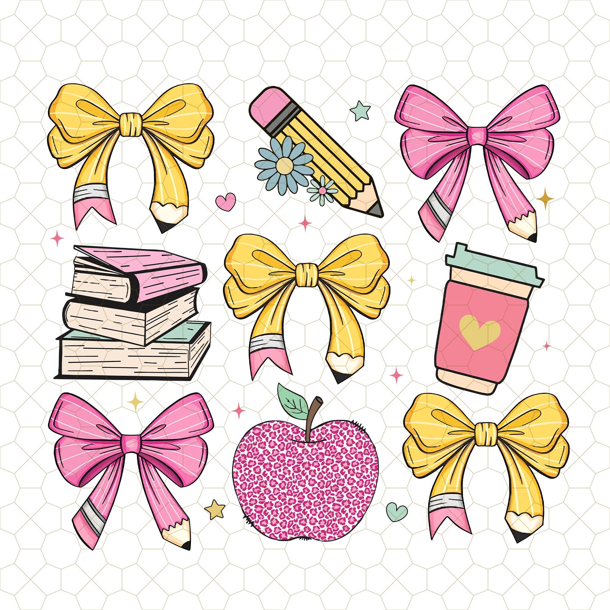 Coquette Bow Pencil Teacher Back to School Png, Back to School Png ...