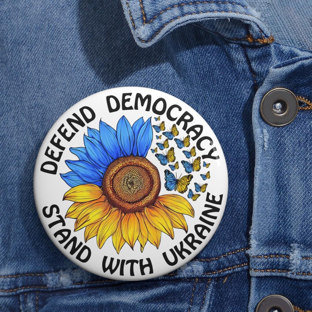 Defend Democracy Stand With Ukraine Pin Buttons in 3 Sizes, Stand With ...