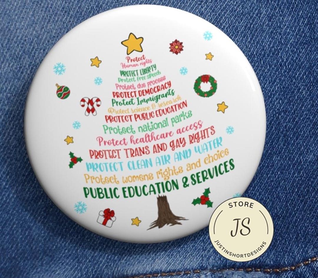 Protect Democracy Christmas Tree Anti Trump Pin Buttons in 3 Sizes, All ...