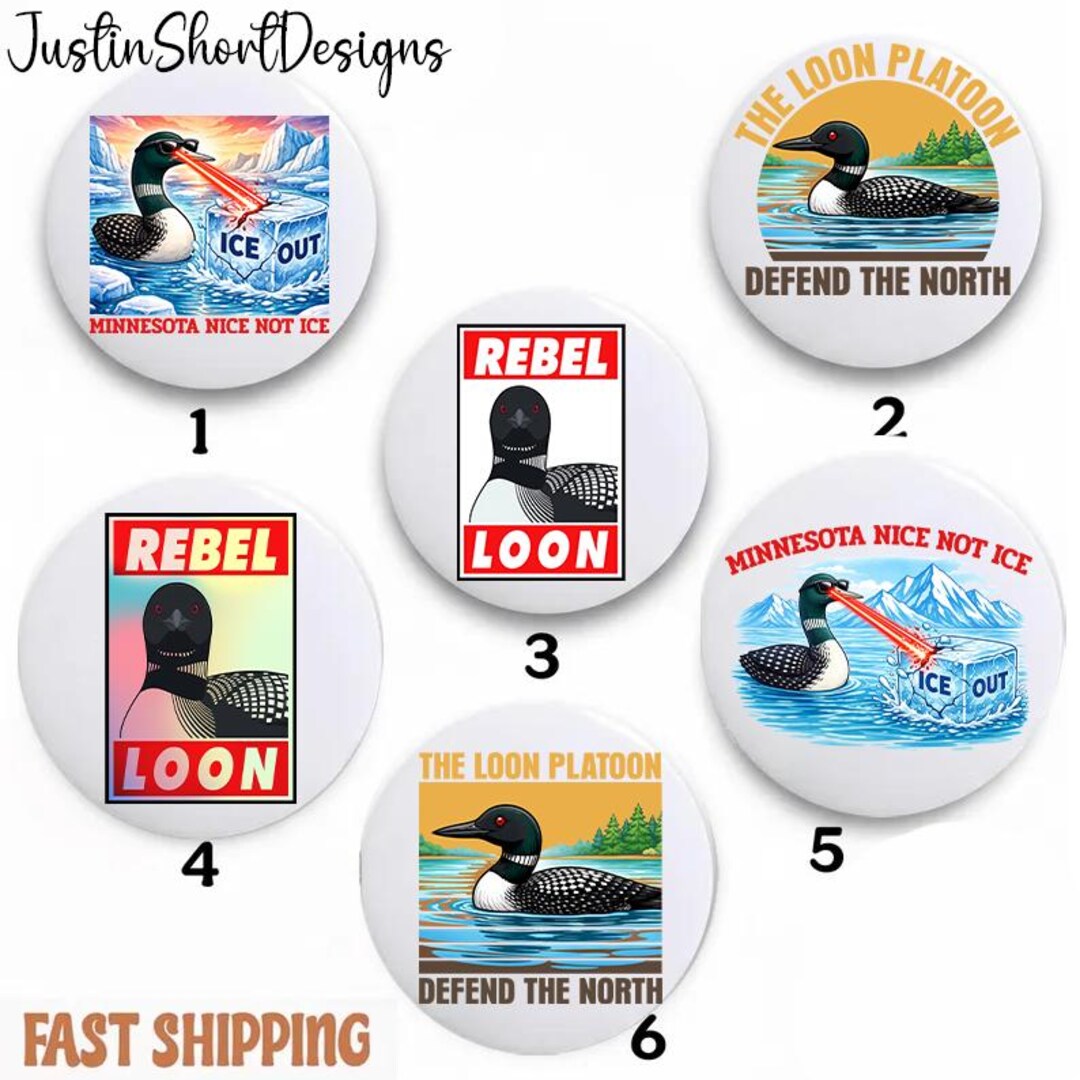 Vintage Sunset the Loon Platoon Defend the North Pin Buttons in 3 Sizes ...