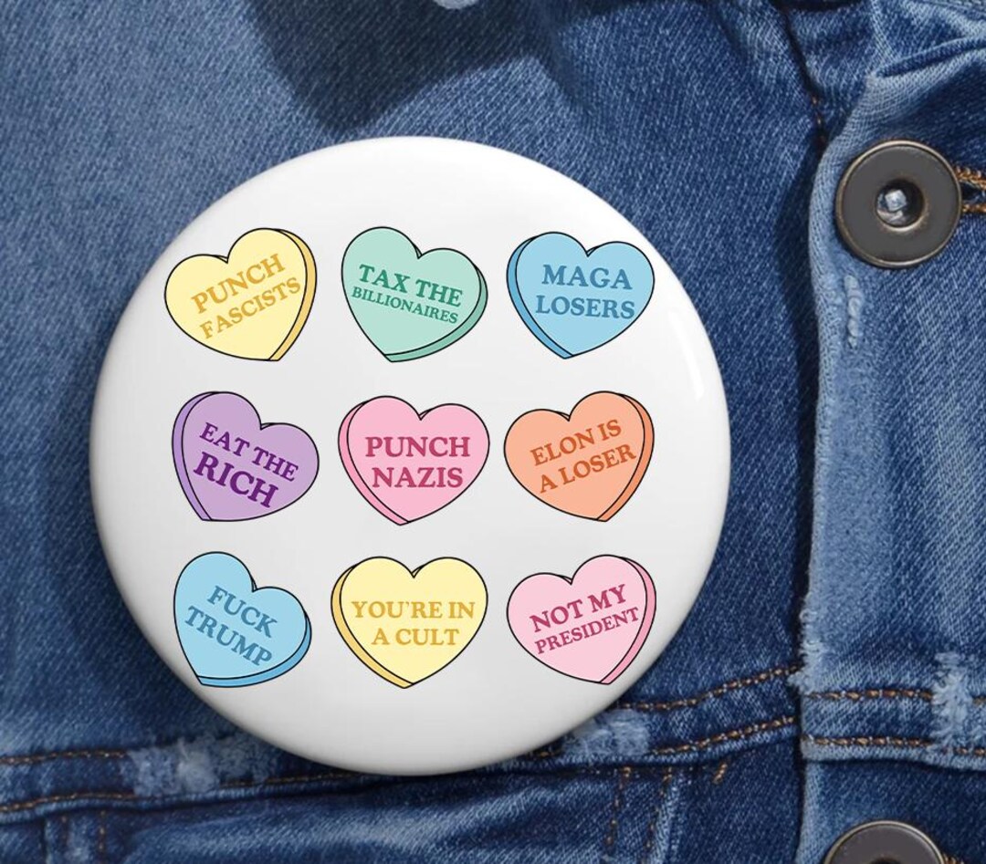 Fck Trump Anti Fascism Candy Hearts Pin Buttons in 3 Sizes, Political ...