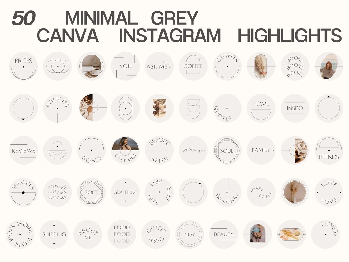 50 Minimal Grey Editable Instagram Highlight Covers, White Story Icons ...