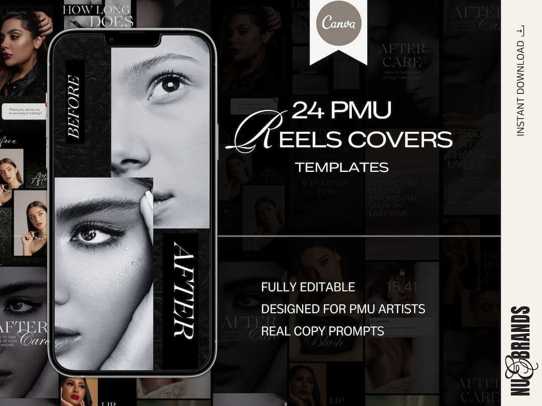 24 Instagram Reels Covers Templates for PMU, Reel Covers Editable Canva ...