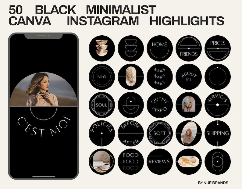 50 Minimal Black Editable Instagram Highlight Covers, Text Story Icons ...