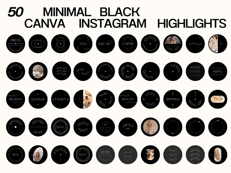 50 Minimal Black Editable Instagram Highlight Covers, Text Story Icons ...