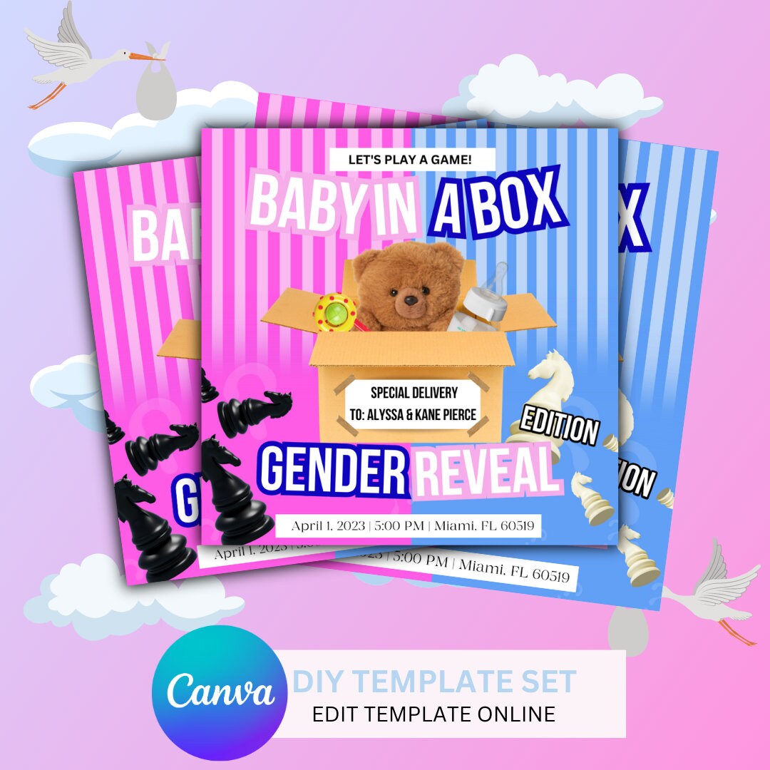 Gender Reveal Party Flyer, Baby Shower Announcement, Gender Reveal ...