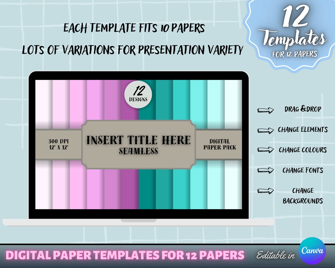 Best Digital Paper Mockup Templates for 12 Papers. Canva Templates for ...