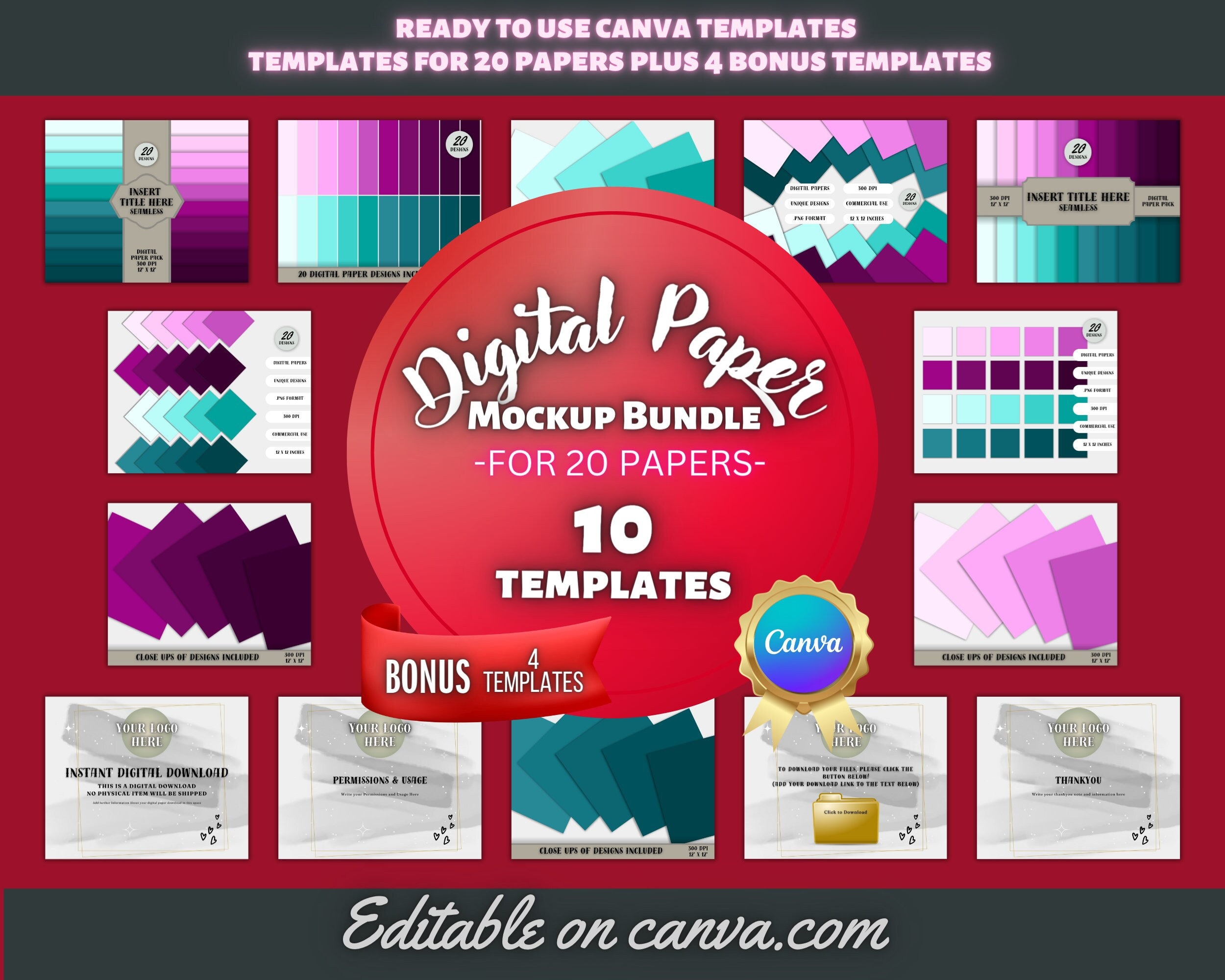 Best Digital Paper Mockup Templates for 20 Papers. Canva Templates for ...