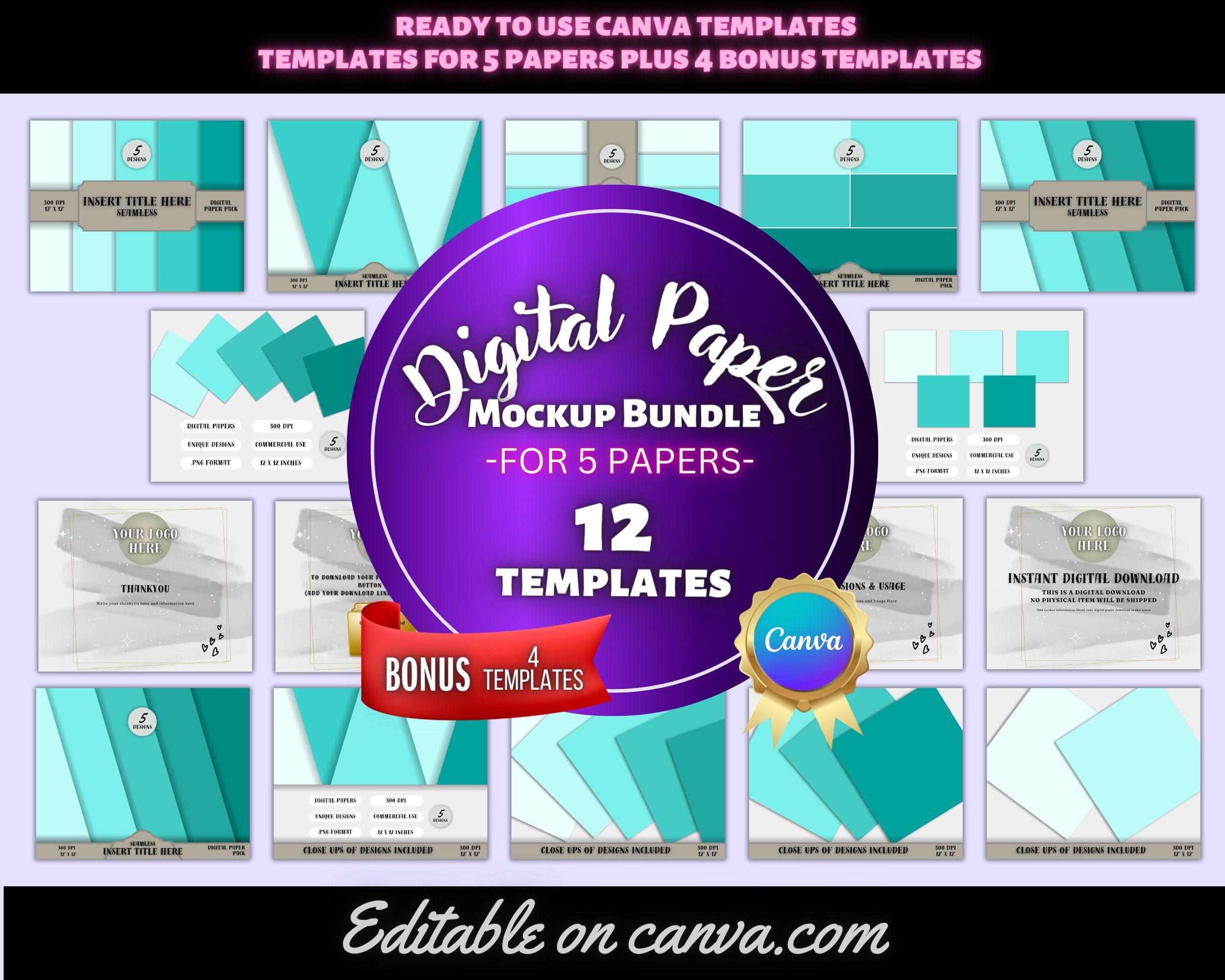 Best Digital Paper Mockup Templates for 5 Papers. Canva Templates for ...