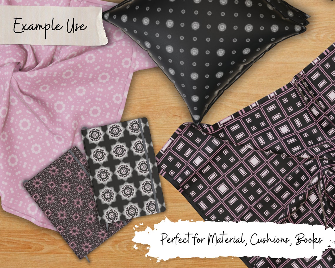 Pink and Black Pastel Chalk Seamless Pattern Pack. 12x12 Inches ...