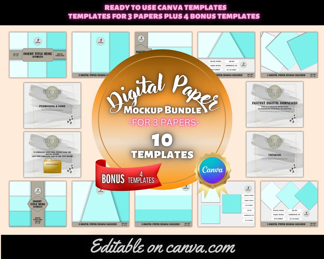 Best Digital Paper Mockup Templates for 3 Papers. Canva Templates for ...