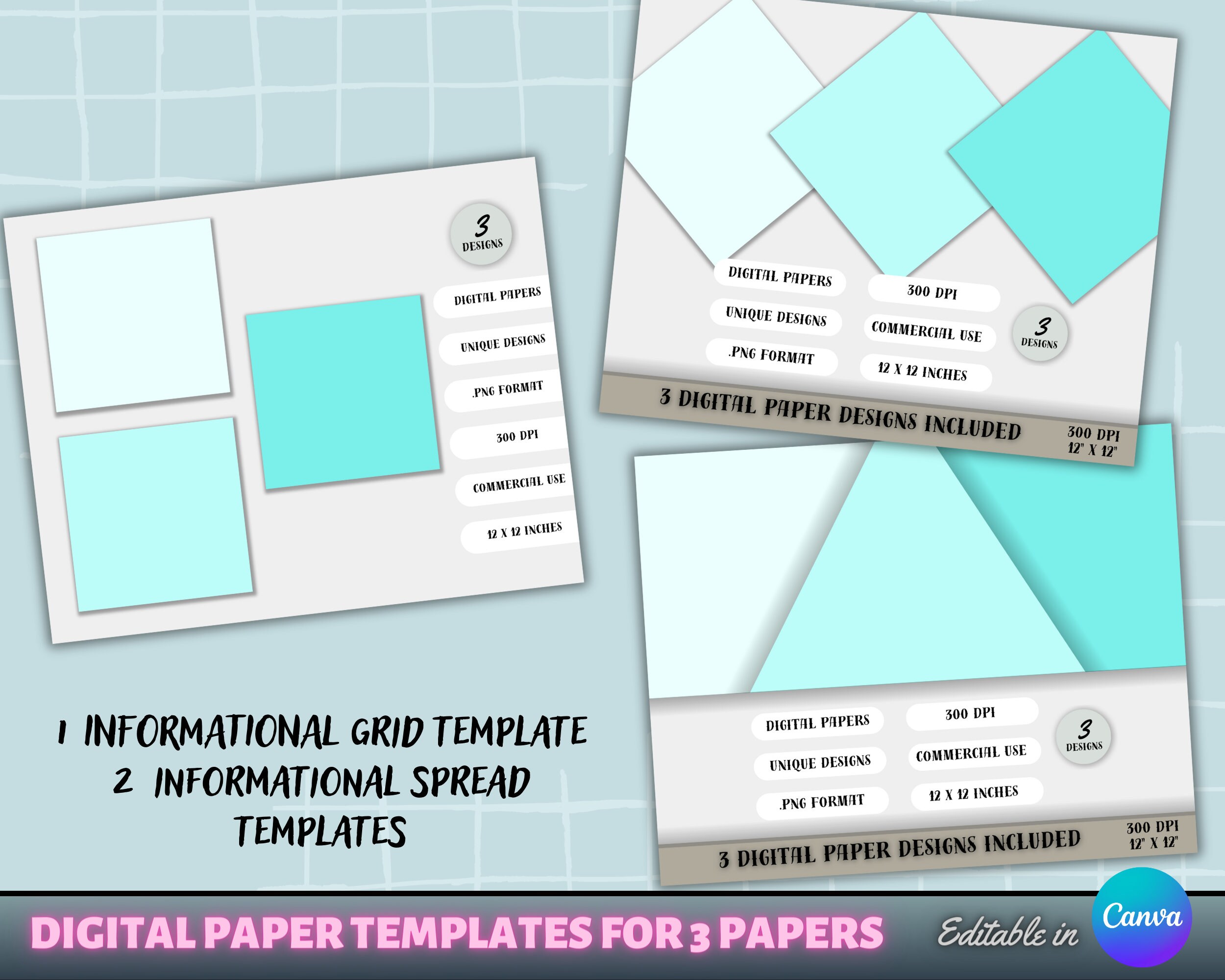 Best Digital Paper Mockup Templates for 3 Papers. Canva Templates for ...