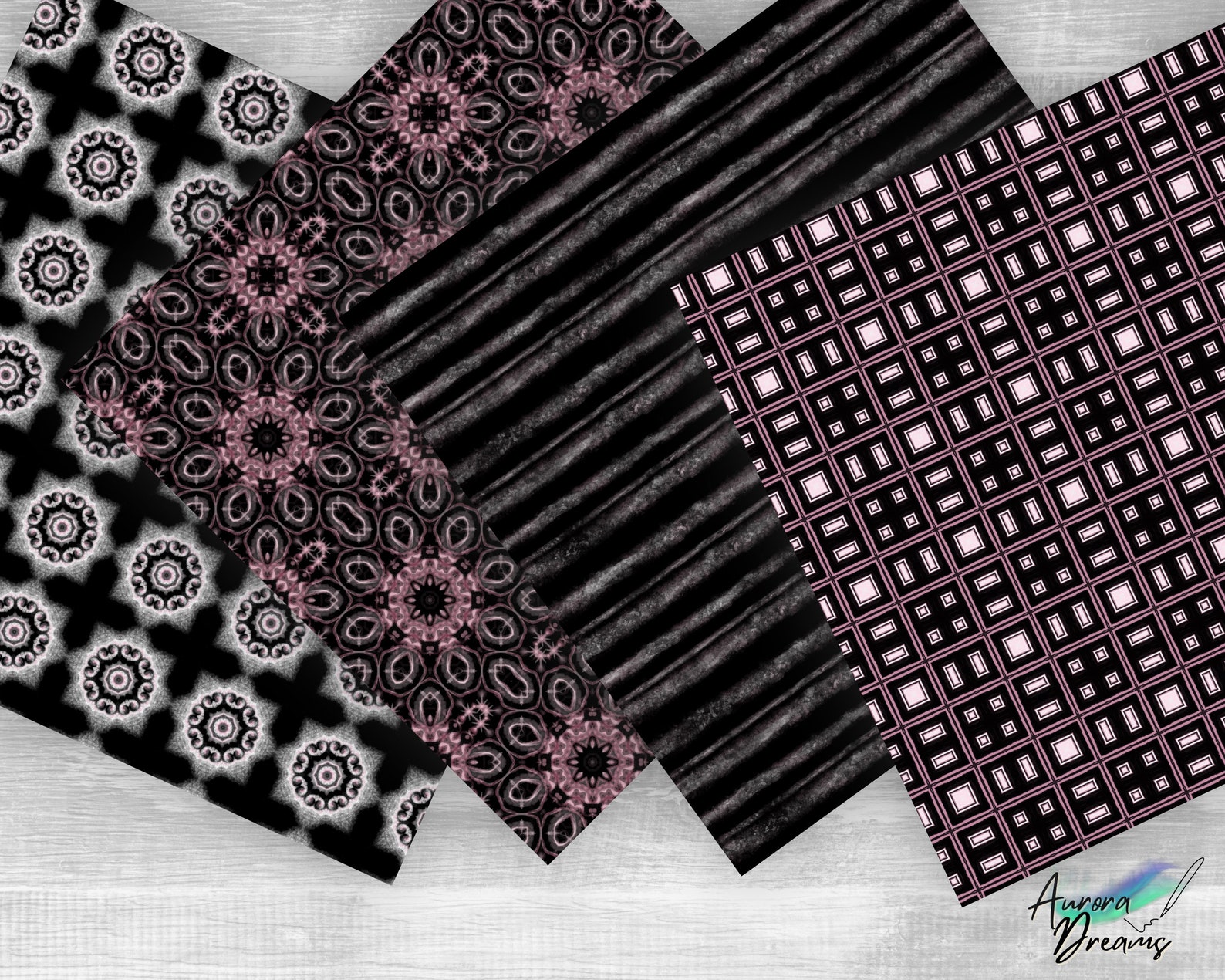 Pink and Black Pastel Chalk Seamless Pattern Pack. 12x12 Inches ...