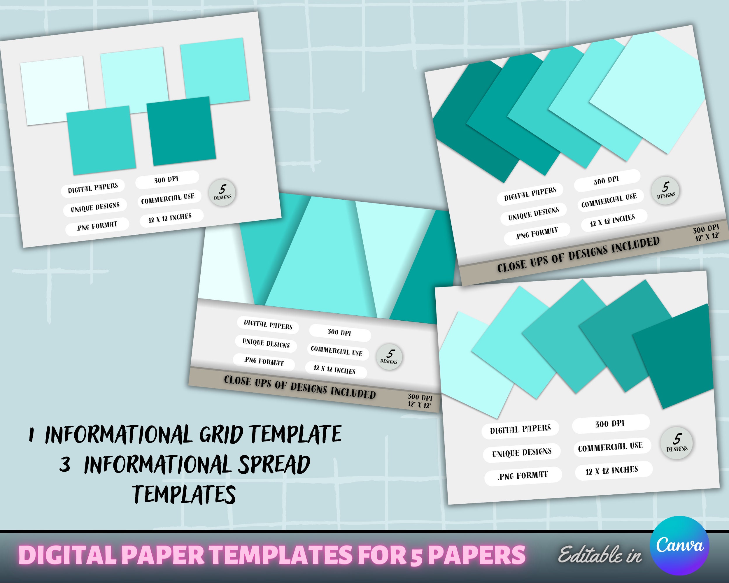 Best Digital Paper Mockup Templates for 5 Papers. Canva Templates for ...