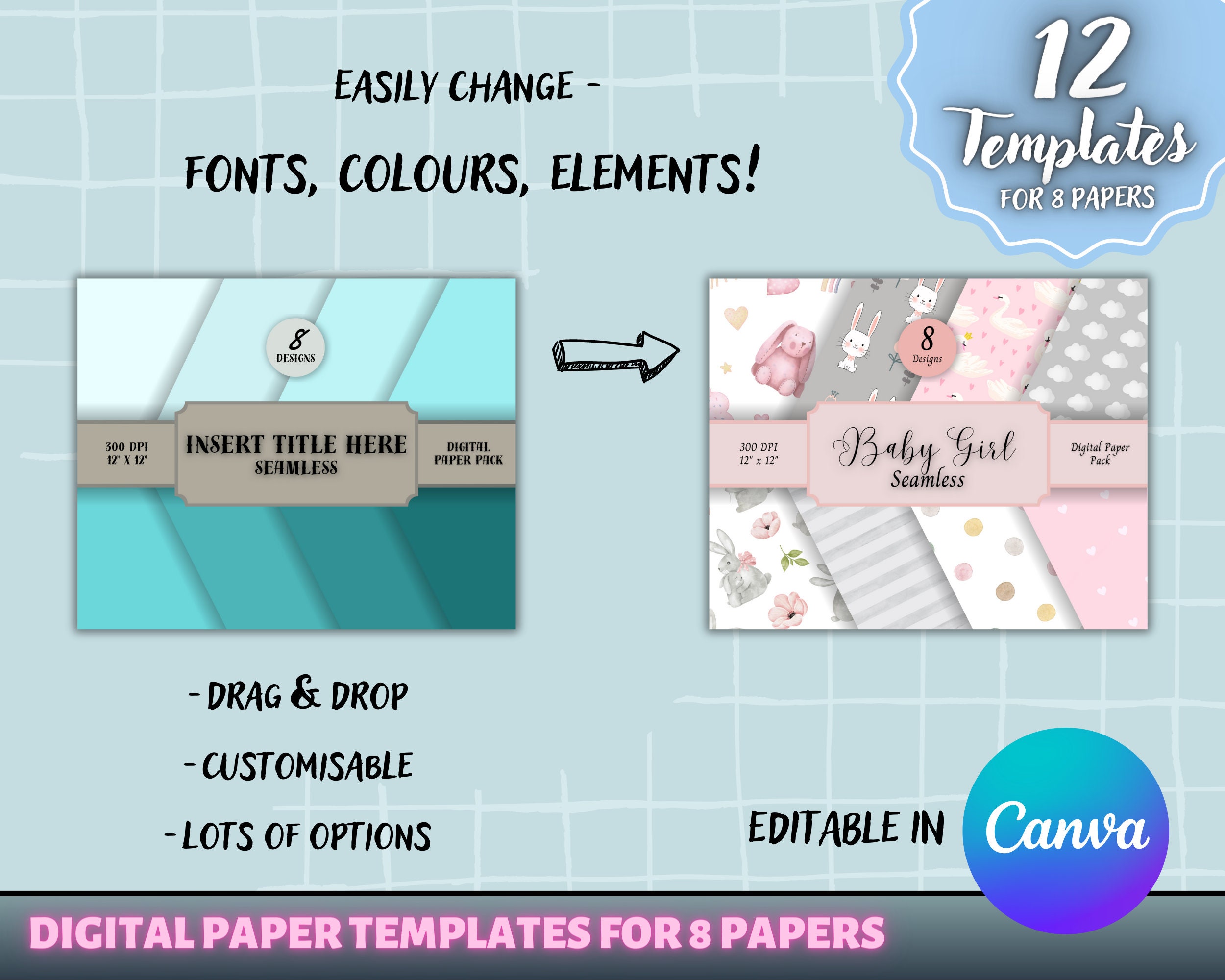 Best Digital Paper Mockup Templates for 8 Papers. Canva Templates for ...