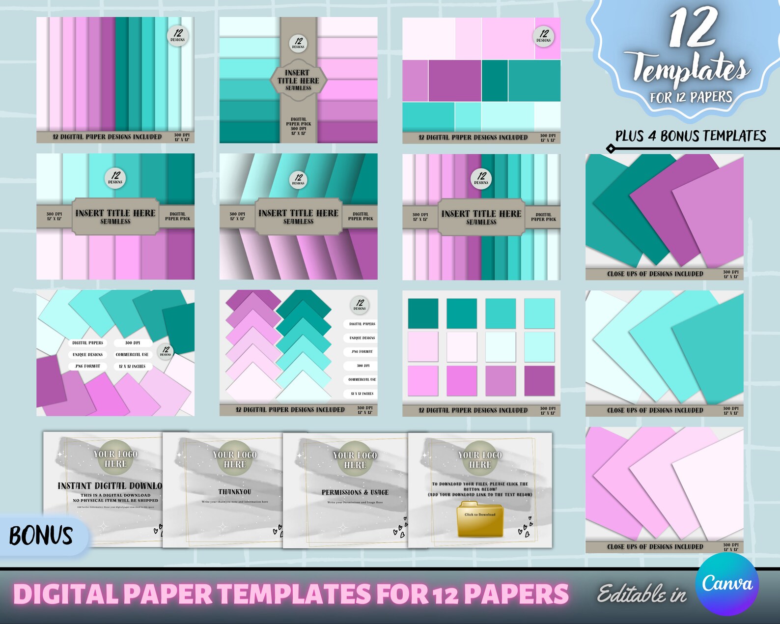 Best Digital Paper Mockup Templates for 12 Papers. Canva Templates for ...