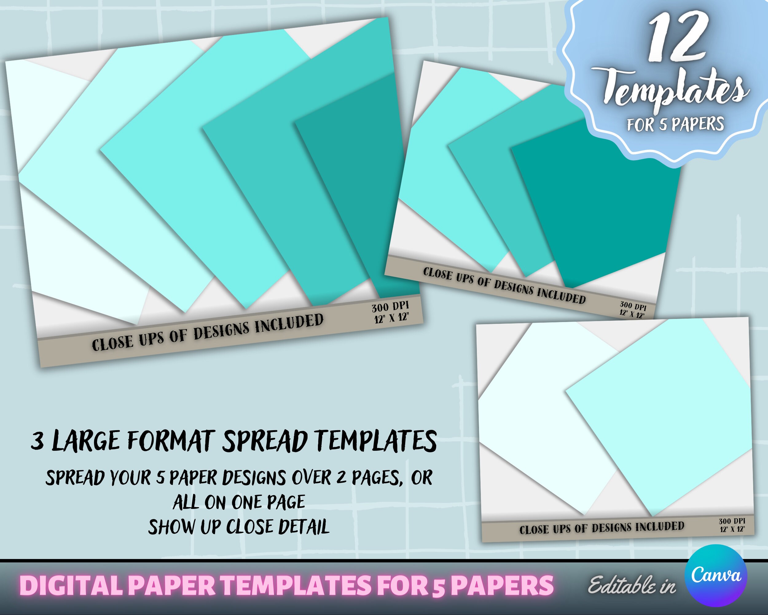 Best Digital Paper Mockup Templates for 5 Papers. Canva Templates for ...