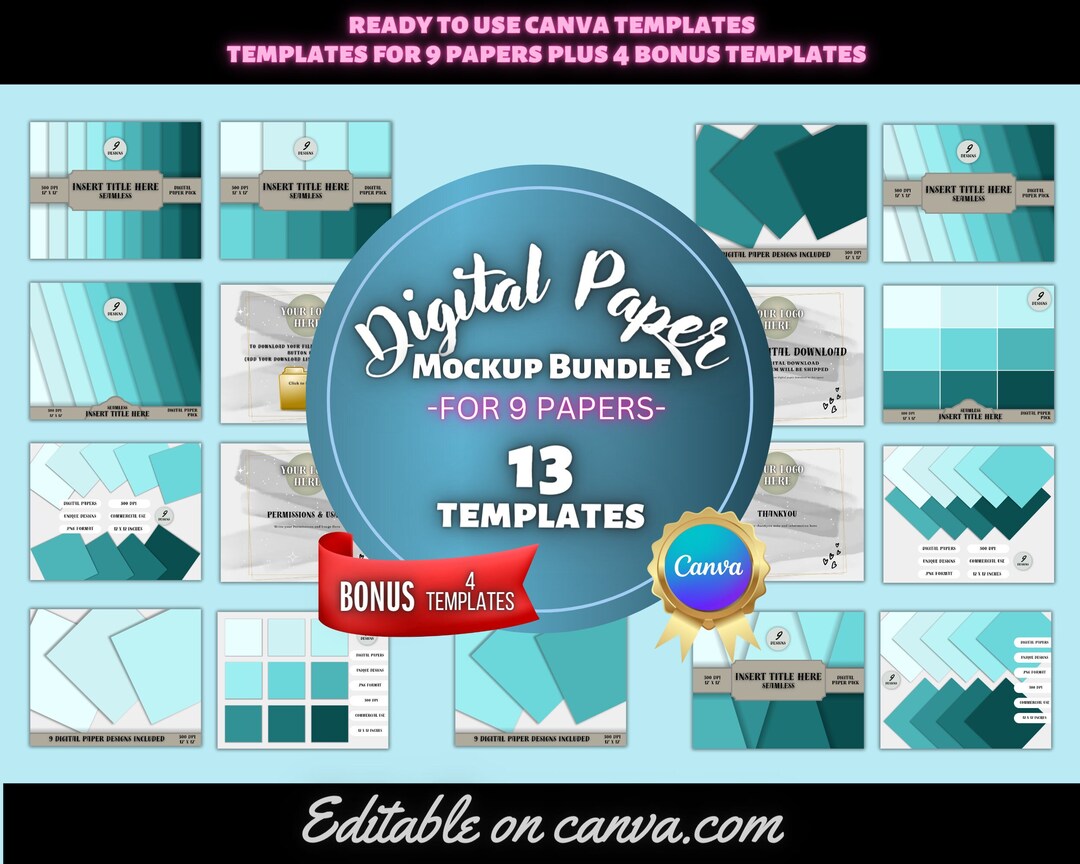 Best Digital Paper Mockup Templates for 9 Papers. Canva Templates for ...