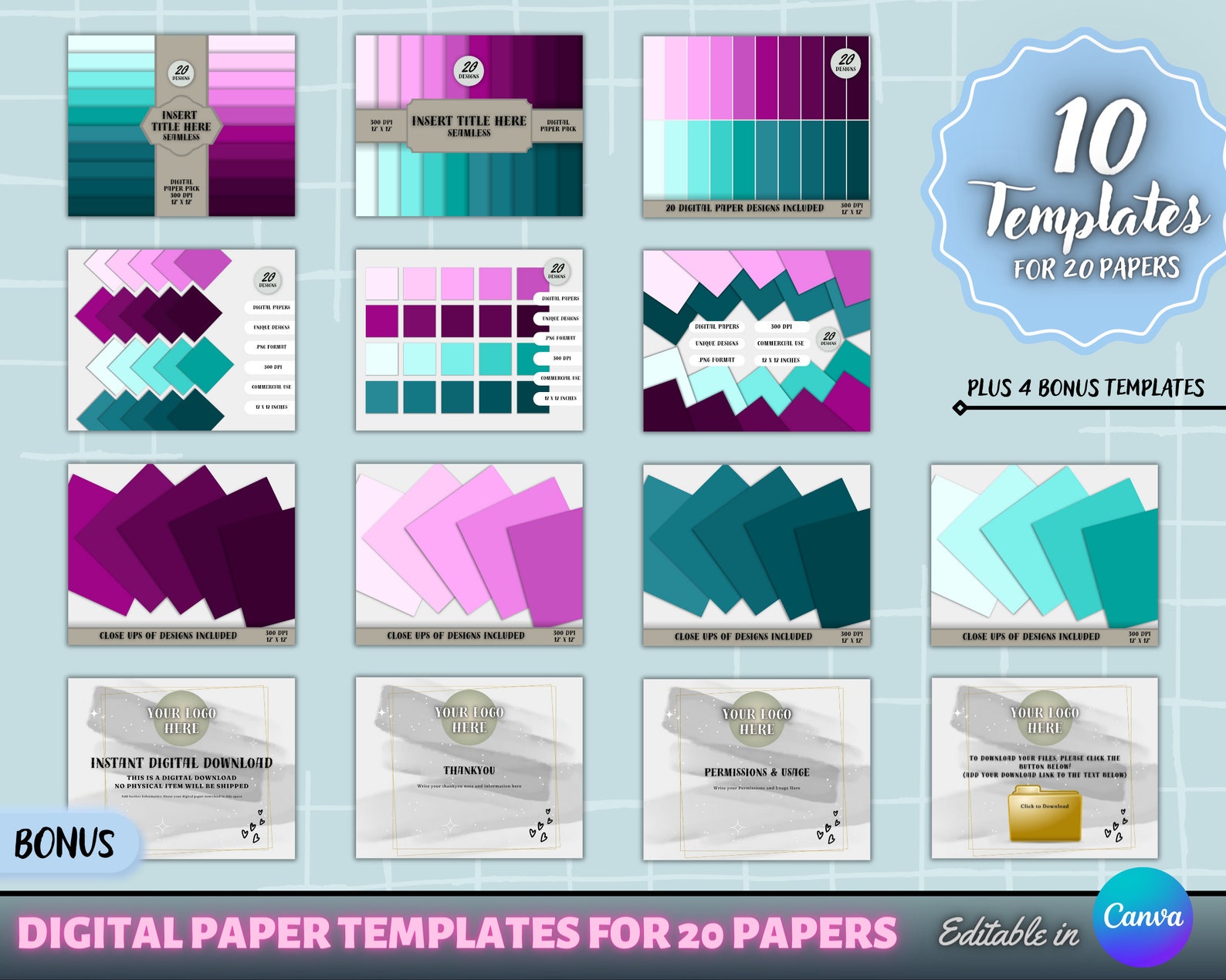 Best Digital Paper Mockup Templates for 20 Papers. Canva Templates for ...