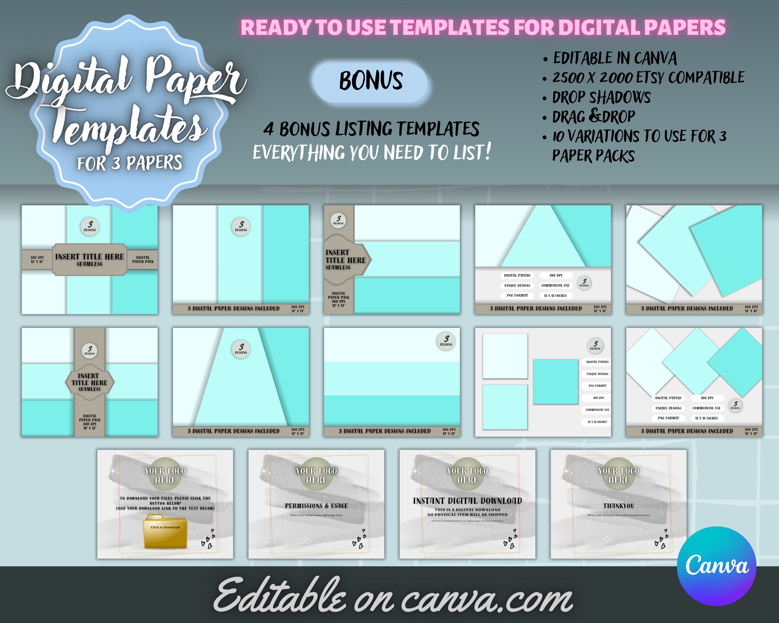 Best Digital Paper Mockup Templates for 3 Papers. Canva - Etsy