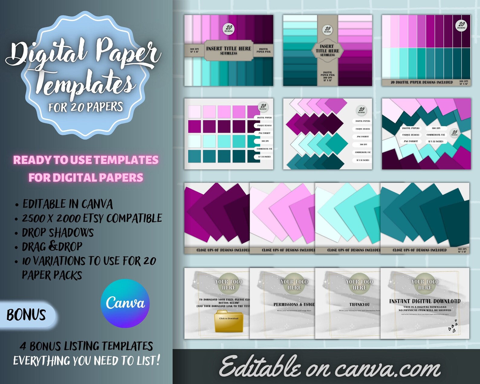 Best Digital Paper Mockup Templates for 20 Papers. Canva Templates for ...