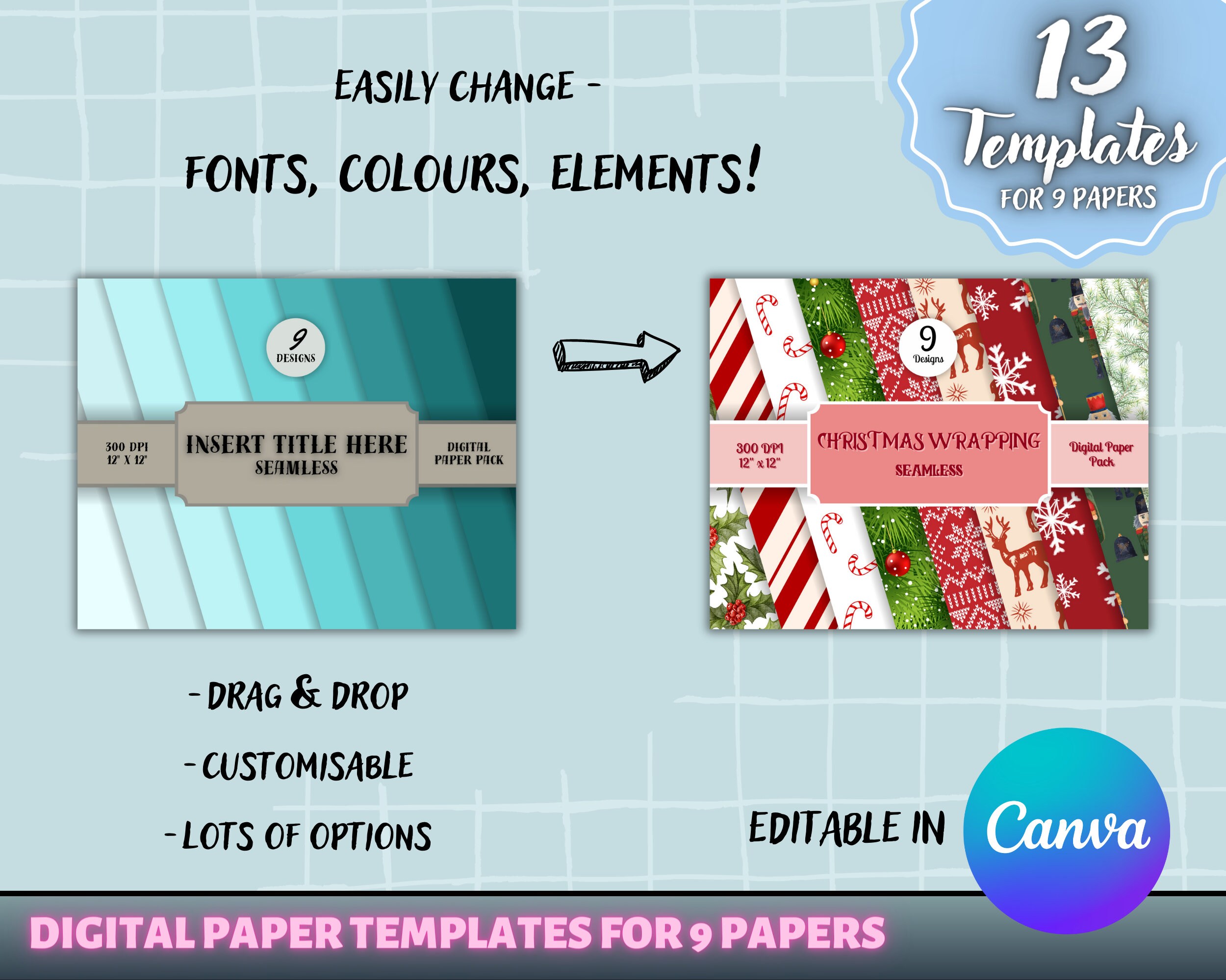 Best Digital Paper Mockup Templates for 9 Papers. Canva Templates for ...