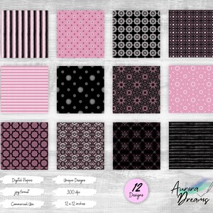 Pink and Black Pastel Chalk Seamless Pattern Pack. 12x12 Inches ...