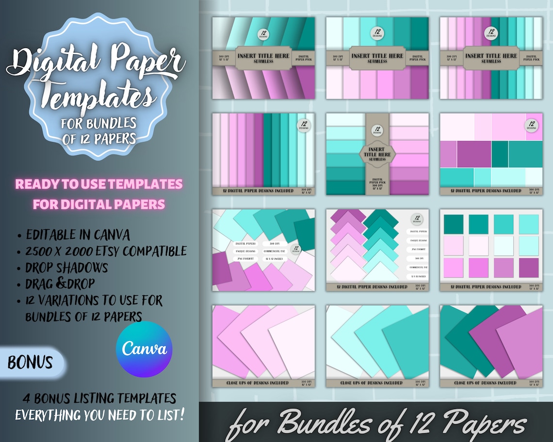Best Digital Paper Mockup Templates for 12 Papers. Canva Templates for ...