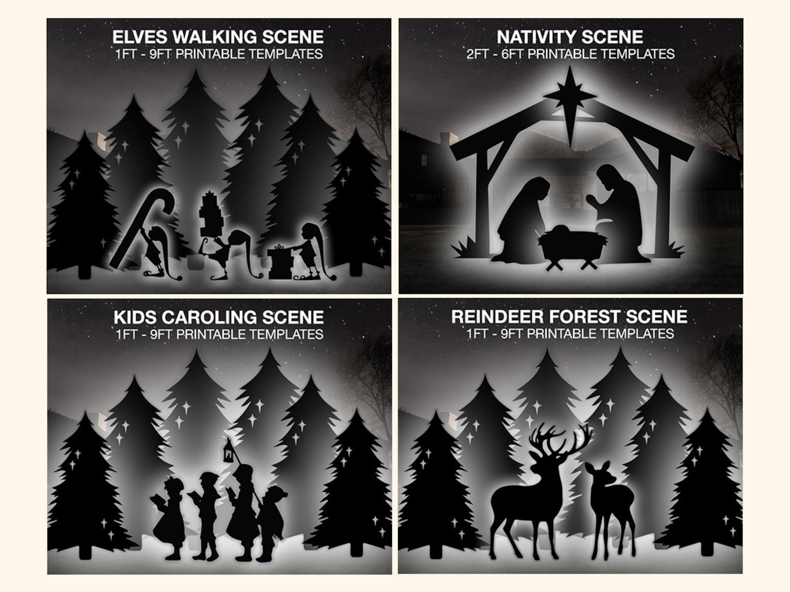 Christmas Scenes Stencil Template Bundle || Trace and Cut Christmas ...