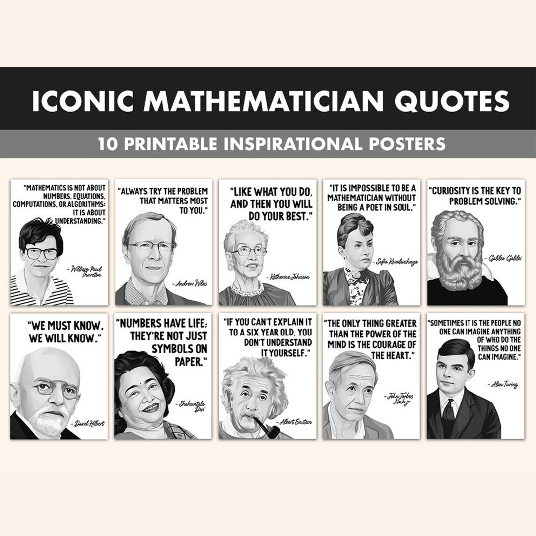 Famous Mathematicians Printable Posters || 10 Inspiration Math Quote ...