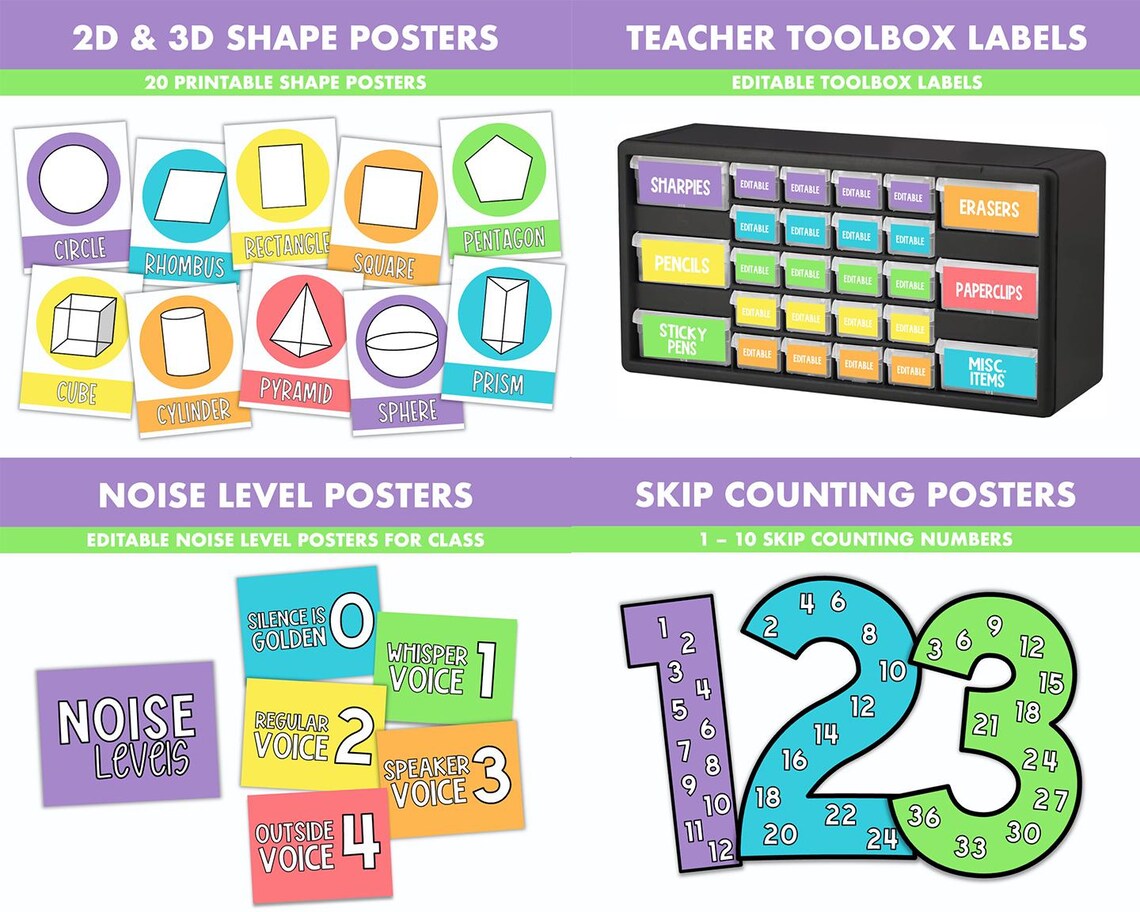 Rainbow Classroom Decor Bundle || Editable Classroom Printable Display ...