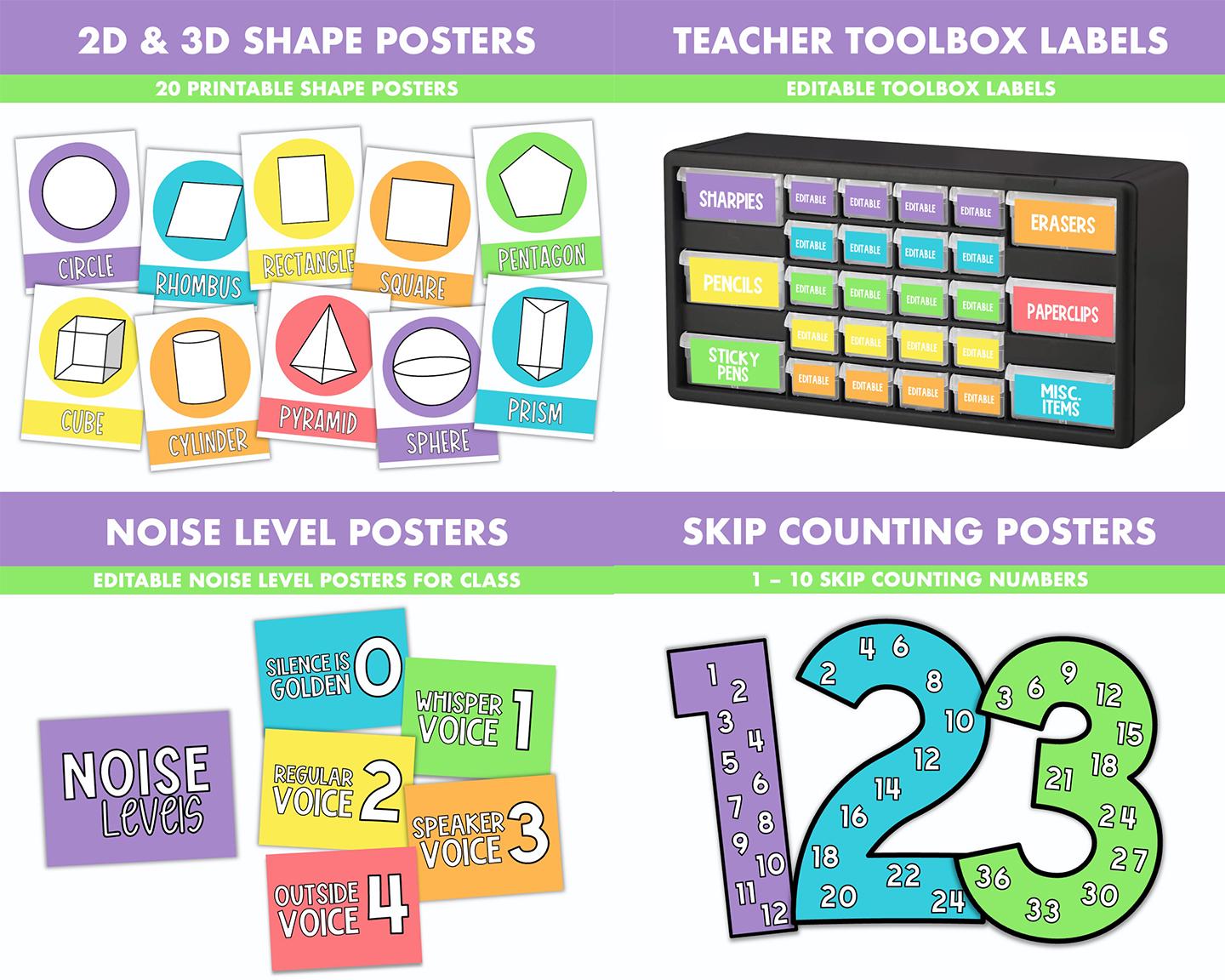 Rainbow Classroom Decor Bundle || Editable Classroom Printable Display ...