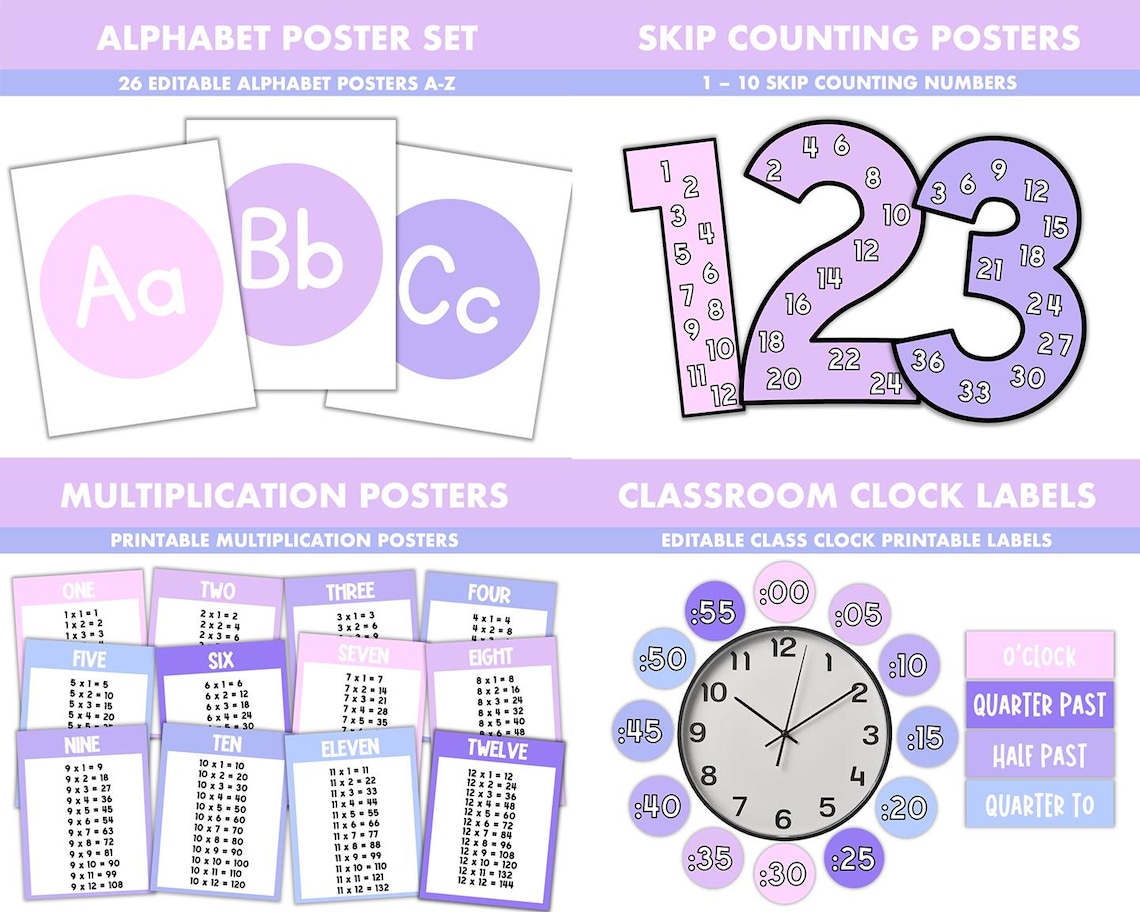 Shades of Purple Classroom Decor Bundle || Editable Classroom Printable ...