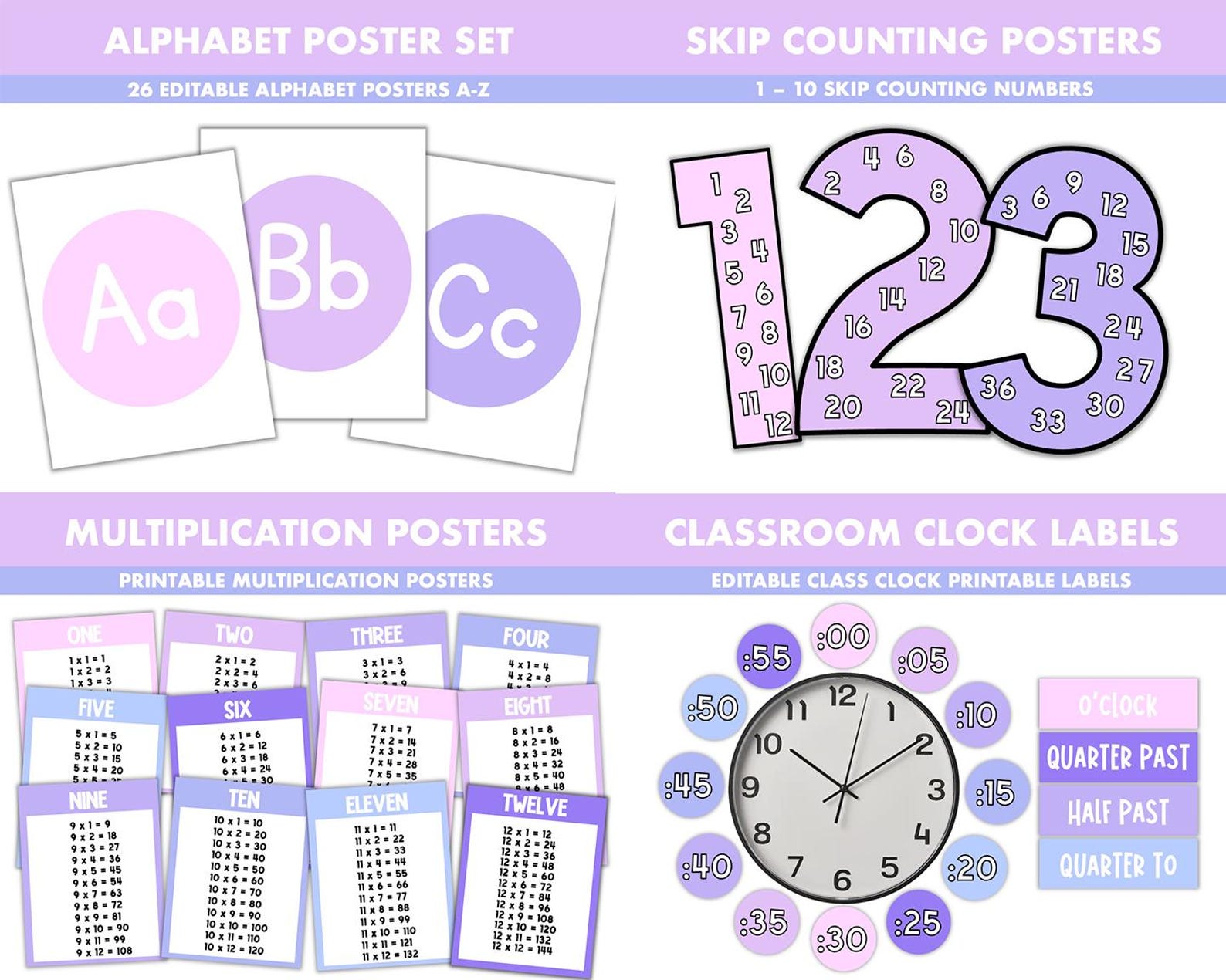 Shades of Purple Classroom Decor Bundle || Editable Classroom Printable ...