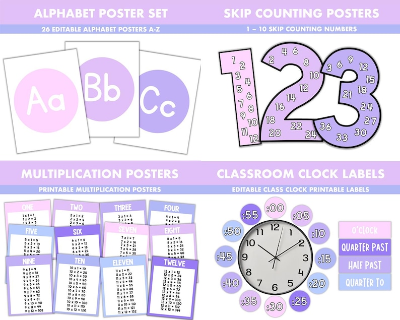Shades of Purple Classroom Decor Bundle || Editable Classroom Printable ...