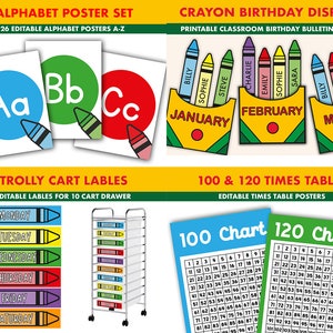 Crayon Classroom Decor Bundle || Editable Classroom Printable Display ...