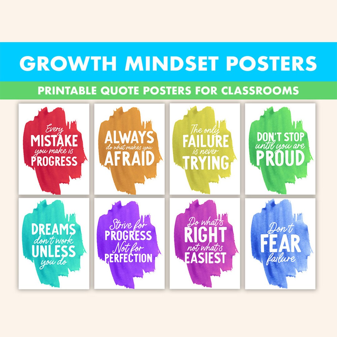 Watercolor Growth Mindset Posters || 8 Inspiration Quote Posters for ...