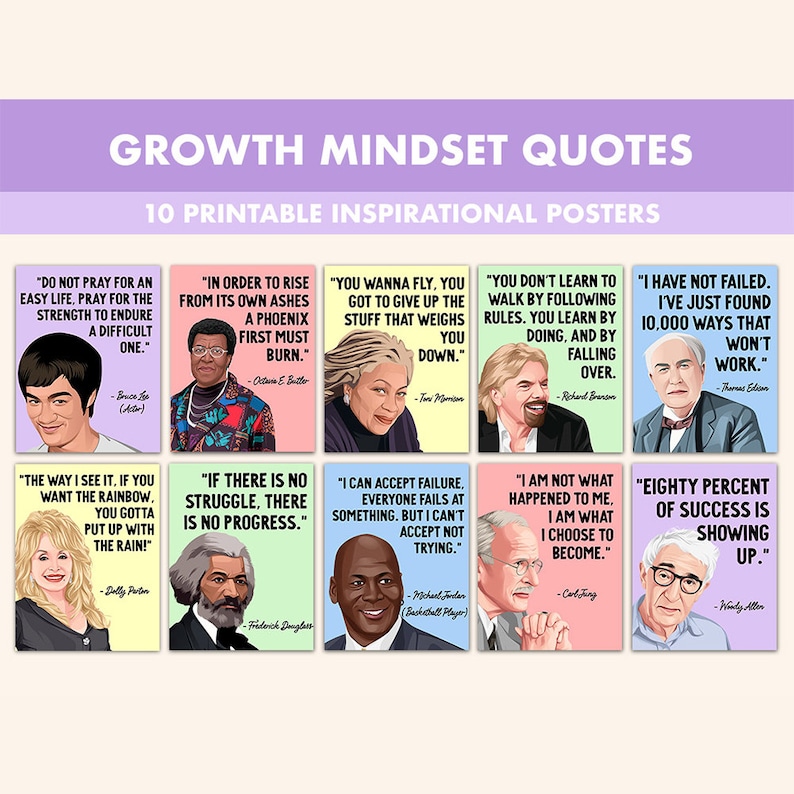 Famous Growth Minset Quotes Printable Posters || 10 Growth Mindset ...