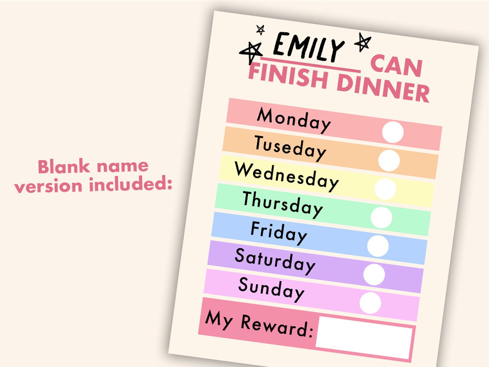 Finish Dinner Reward Chart for Kids || Printable Dinner Routine Chart ...