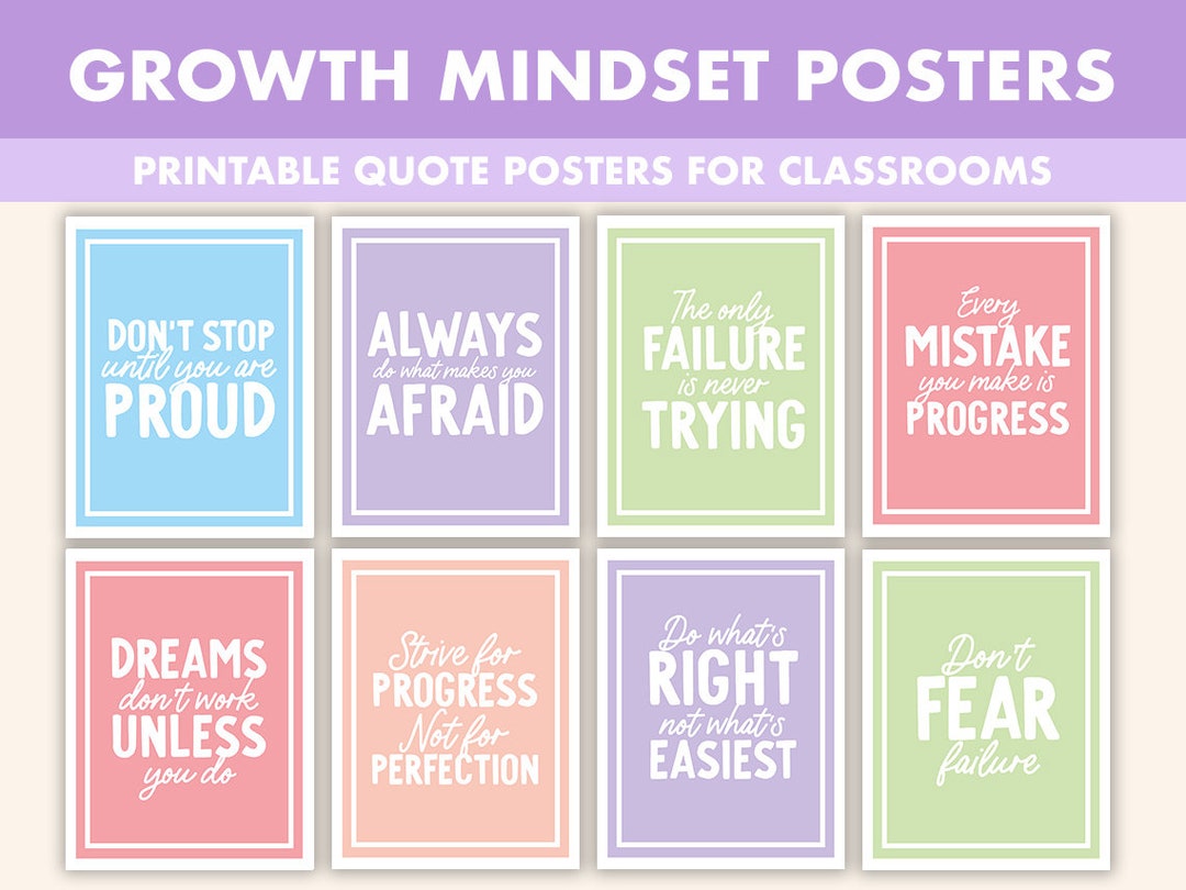 Pastel Growth Mindset Posters 8 Inspiration Quote Posters for Classroom ...